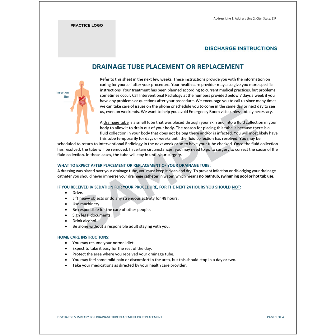 Drainage Tube Placement or Replacement - After Care | Society of ...