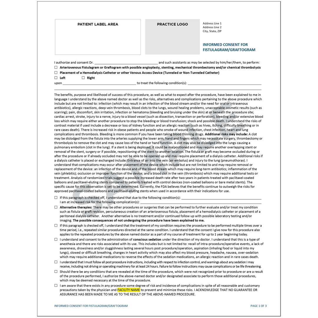 Fistulagram/Graftogram Consent | Society of Interventional Radiology