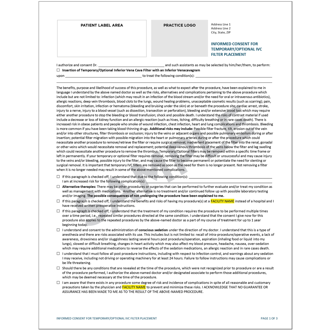 Temporary/Optional IVC Filter Placement Consent | Society of ...
