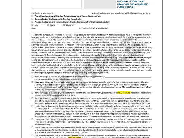 Bronchial Angiogram and Embolization Consent | Society of ...