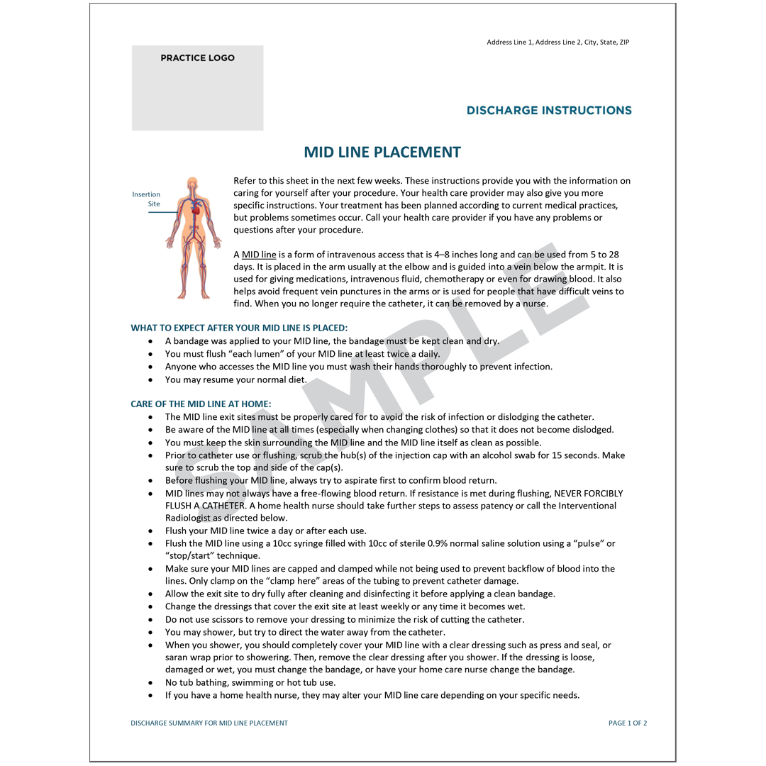 MID Line Placement - After Care | Society of Interventional Radiology